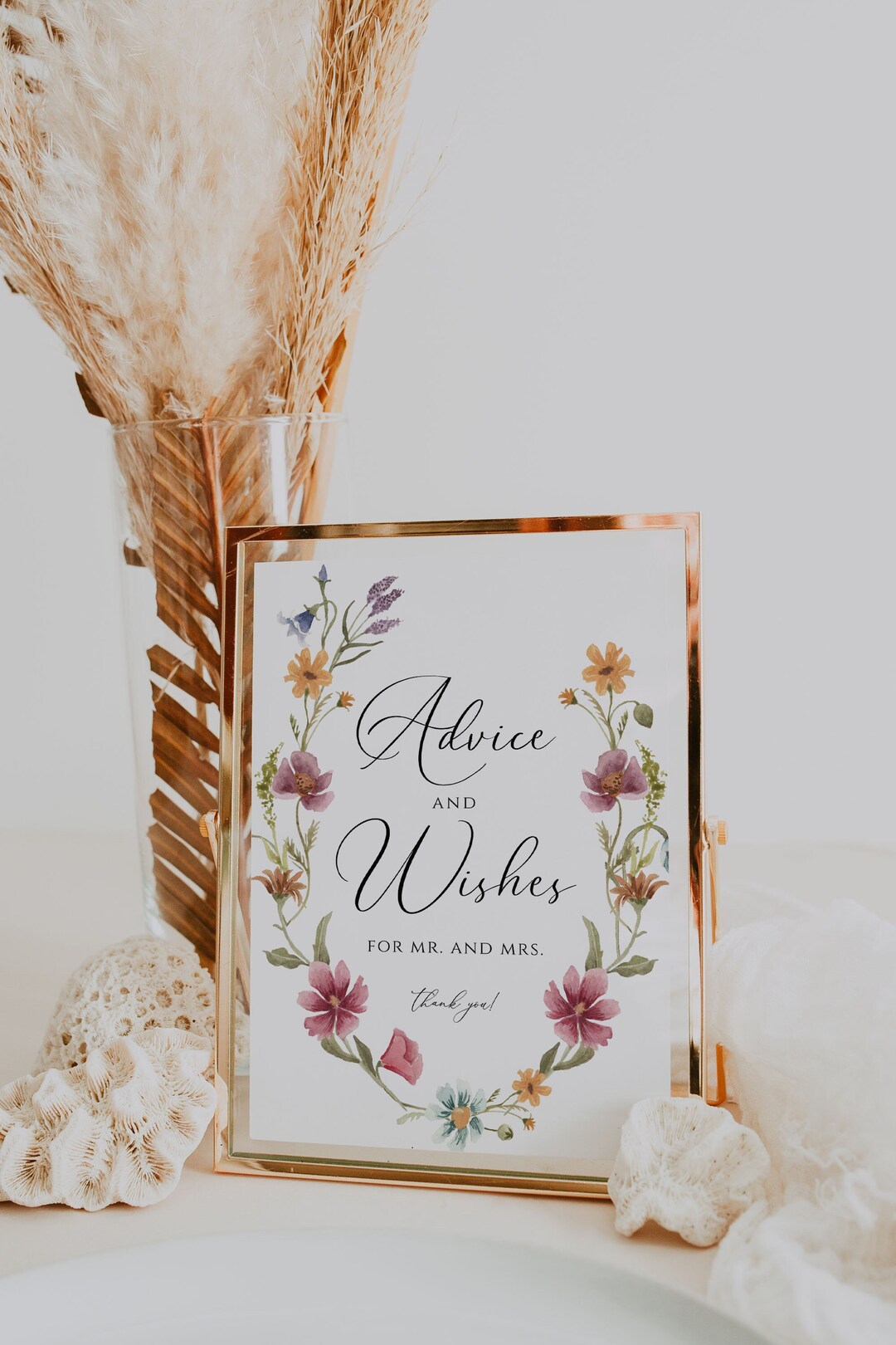 Wildflower Wedding Advice and Wishes Card Template for Mr and Mrs ...