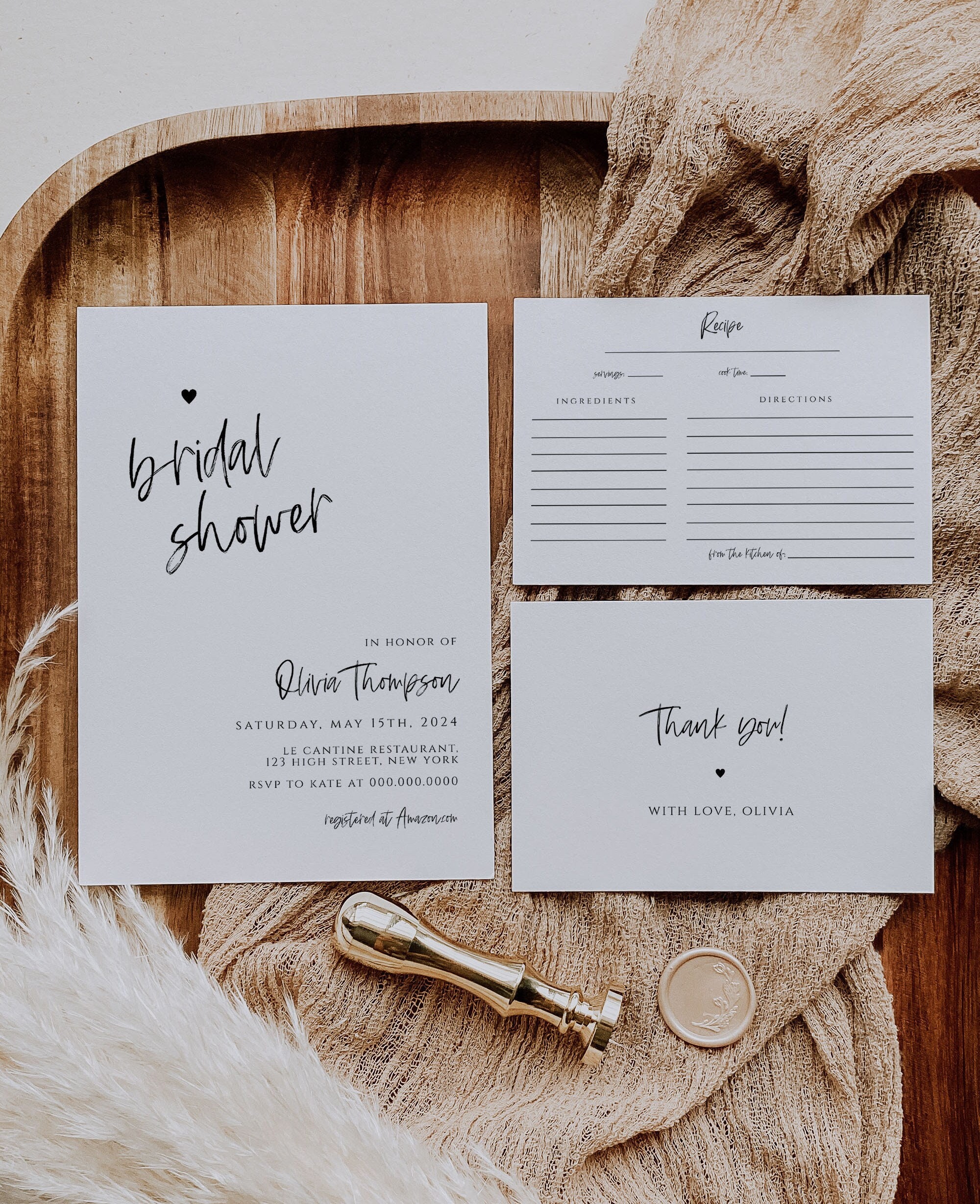 Minimalist Bridal Shower Invitation Set, Modern Bridal Shower ...