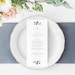 4x9 Printable Menu Card, Eucalyptus Greenery Wedding Menu, Bridal ...