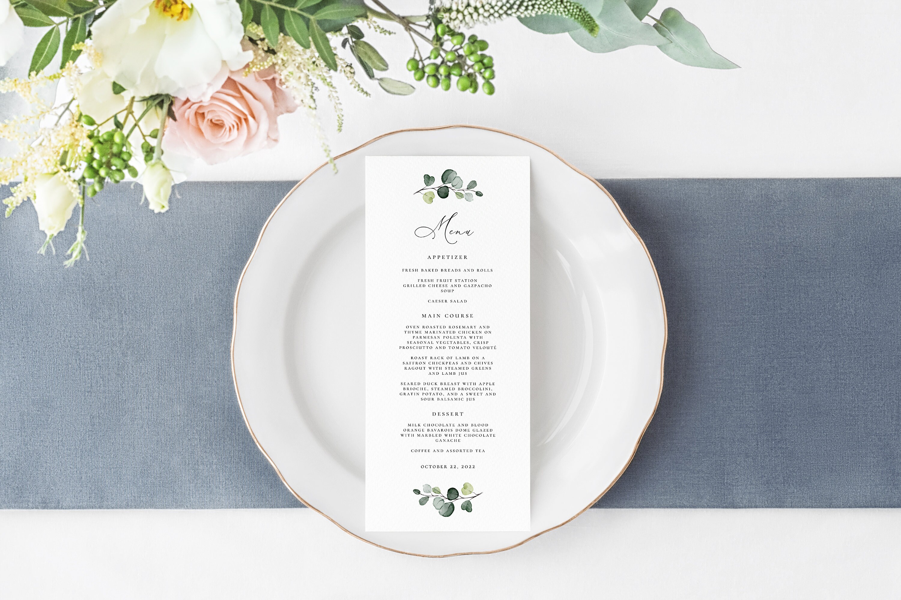 4x9 Printable Menu Card Eucalyptus Greenery Wedding Menu - Etsy