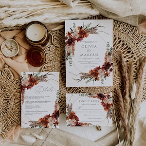 Fall Floral Wedding Invitation Set, Editable Template (digital Download ...