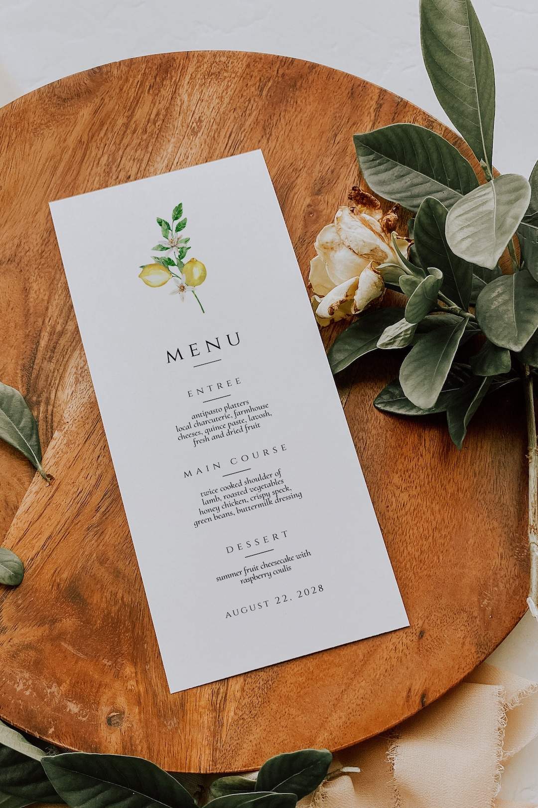 Lemon Wedding Menu Template, Mediterranean Table Decor, Amalfi Tuscan ...