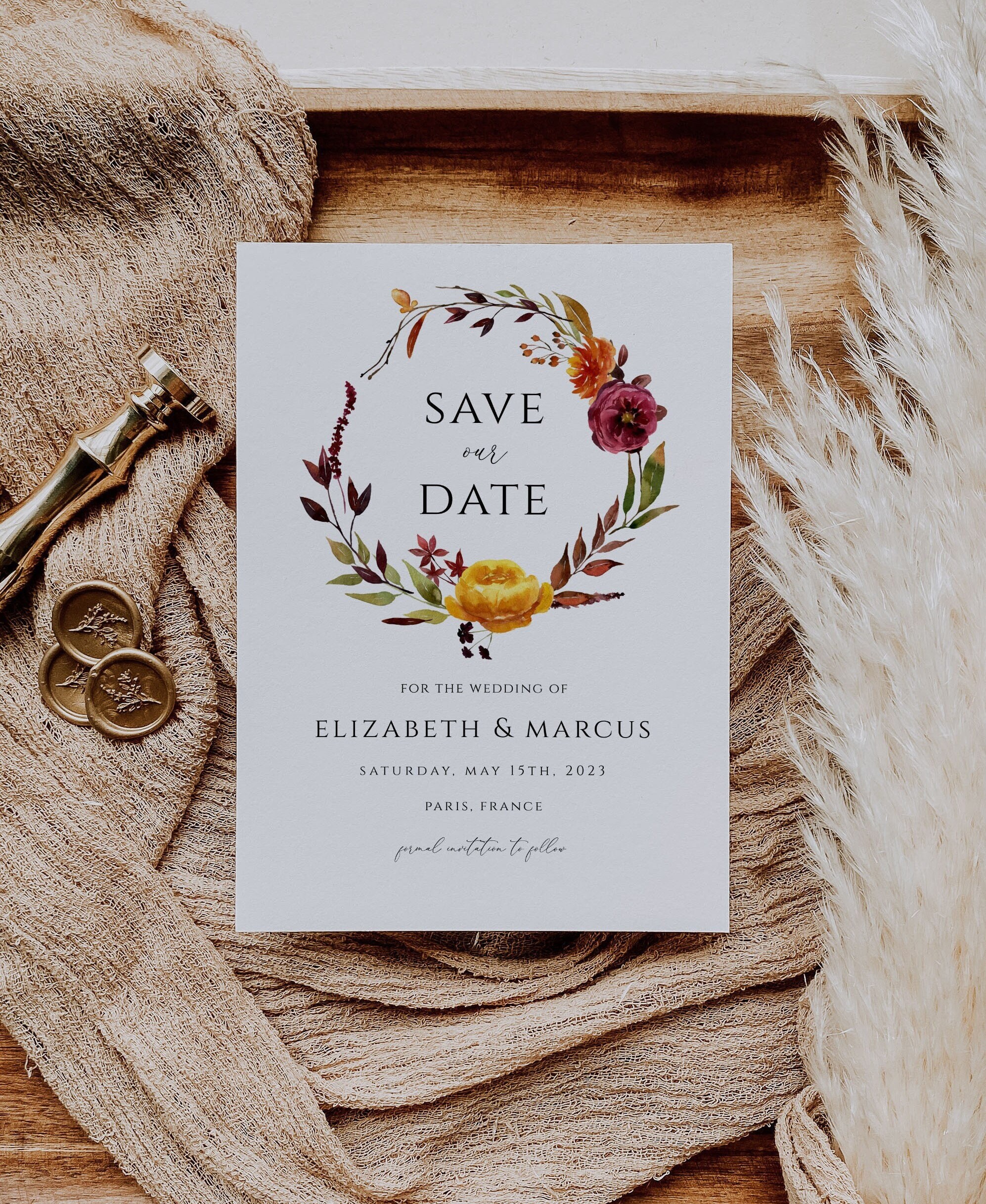 Save the Date Fall Invitation Template, Wedding Autumn Save Our Date ...