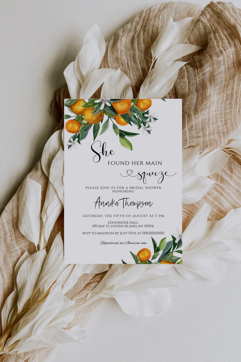 Orange Bridal Shower Invitation Card Template Citrus - Etsy
