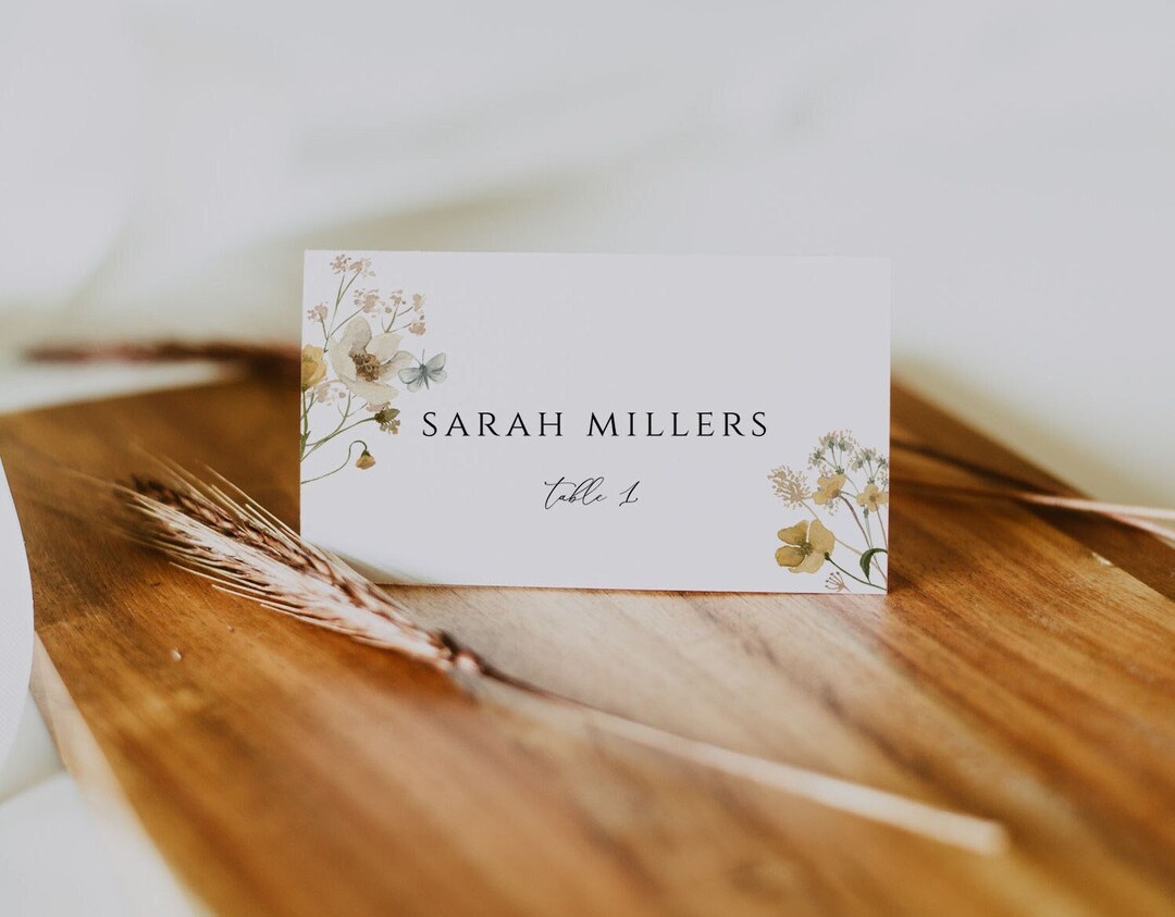 Wildflower Wedding Place Card Template, Editable Floral Name Card ...