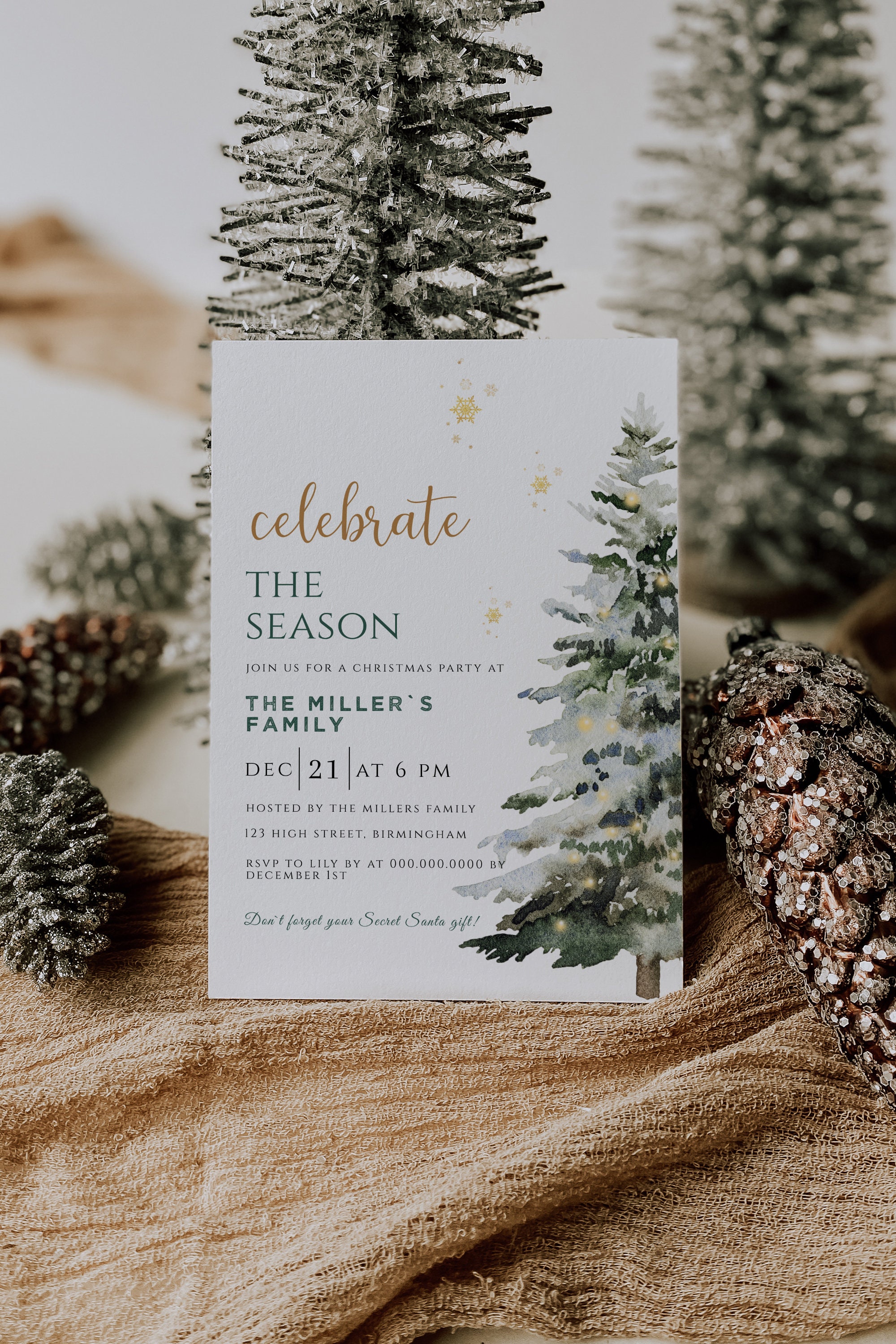 Christmas Invitation, Christmas Trees Party Invitation, Holiday Trees ...