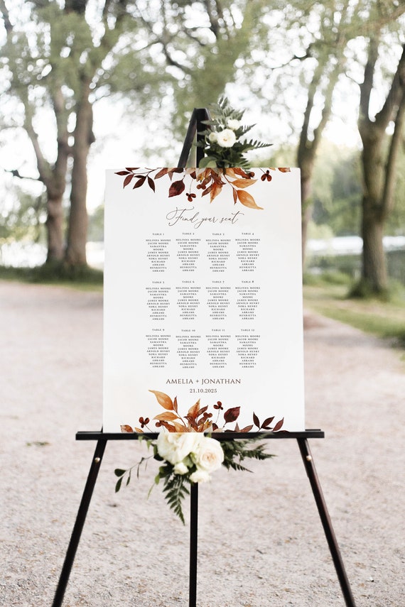 Fall Wedding Seating Chart Autumn Wedding Seat Template DIY - Etsy