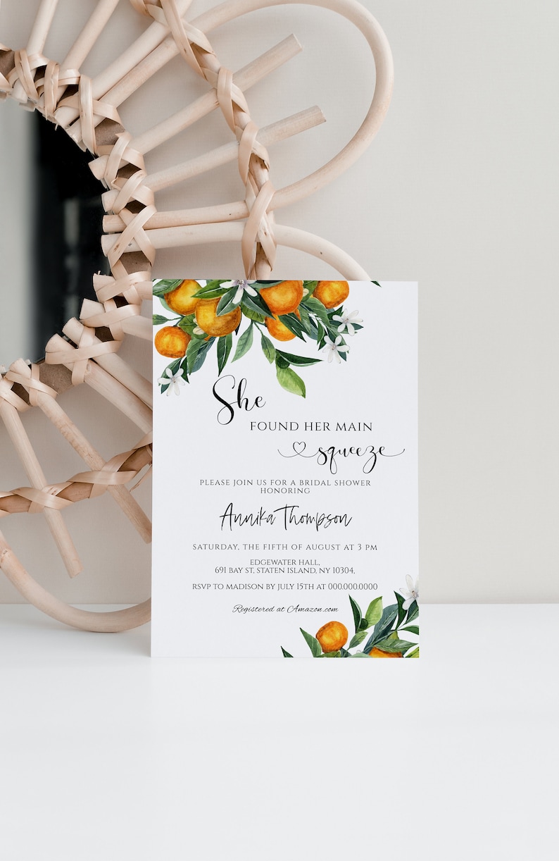 Orange Bridal Shower Invitation Card Template Citrus - Etsy