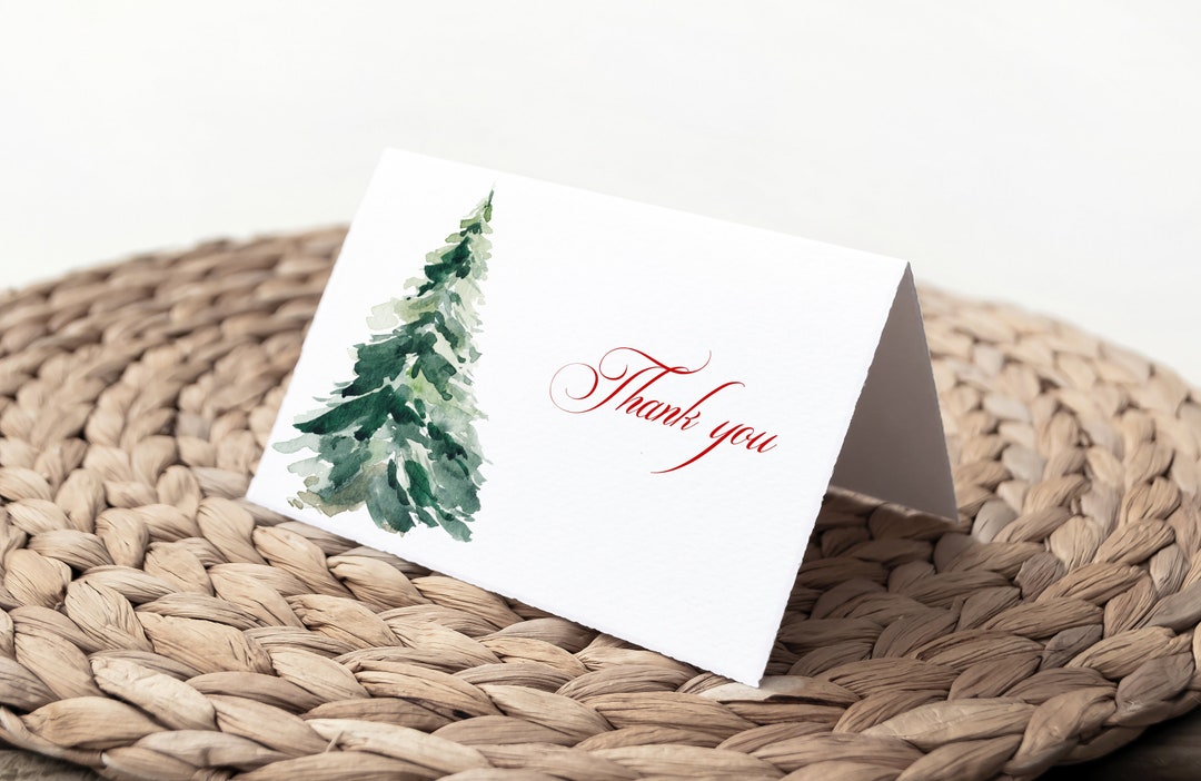 Christmas Tree Thank You Card Template, Thank You Card Printable, Thank ...