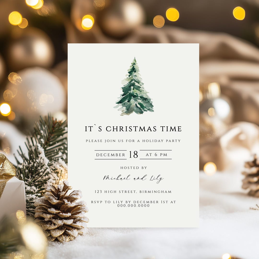 Editable Christmas Party Invitation Template, Printable Holiday Invite ...