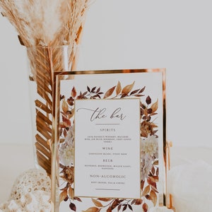 Autumn Wedding Bar Sign Template, Editable Drinks Menu (digital ...