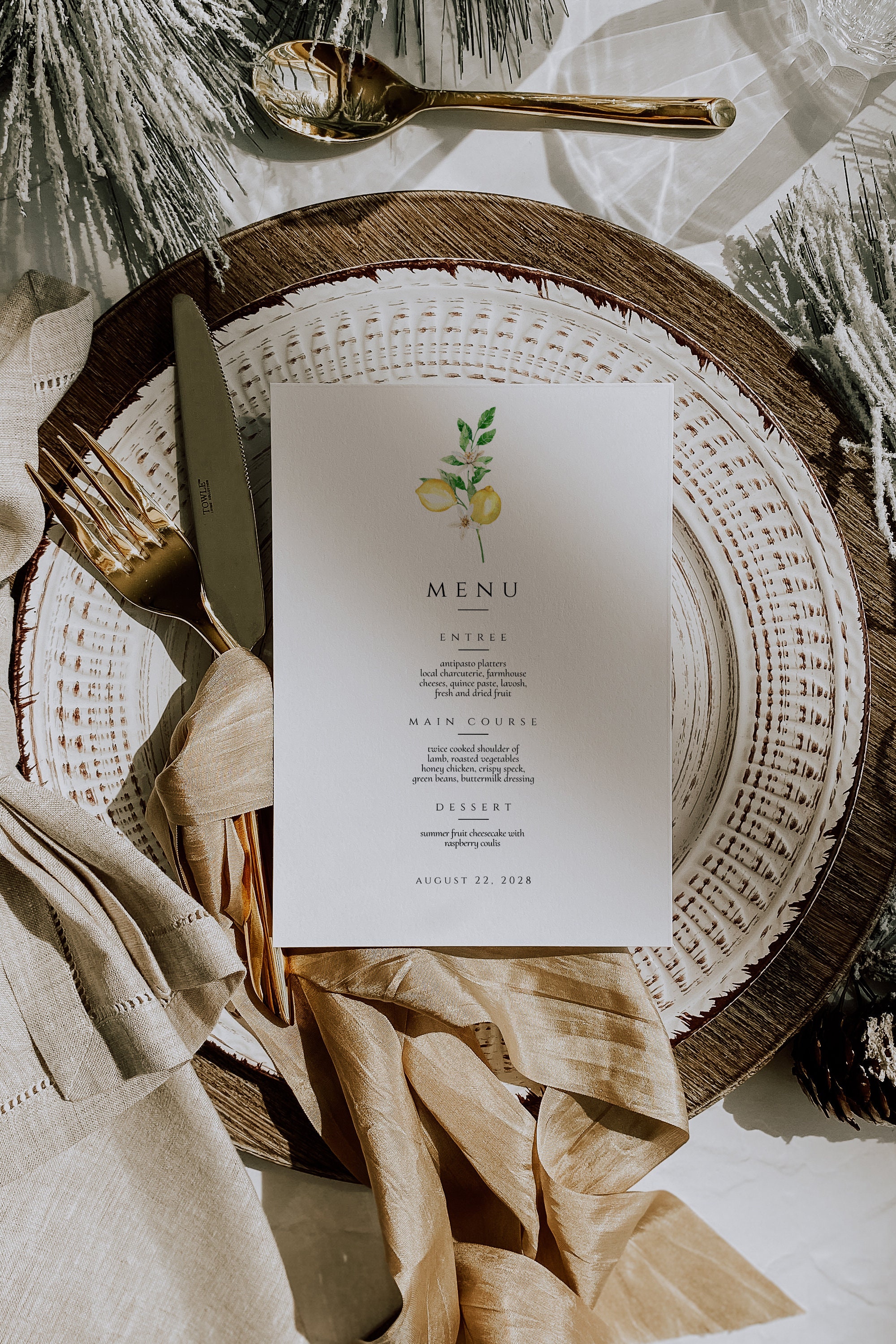 Lemon Wedding Menu Template Mediterranean Table Decor Amalfi - Etsy