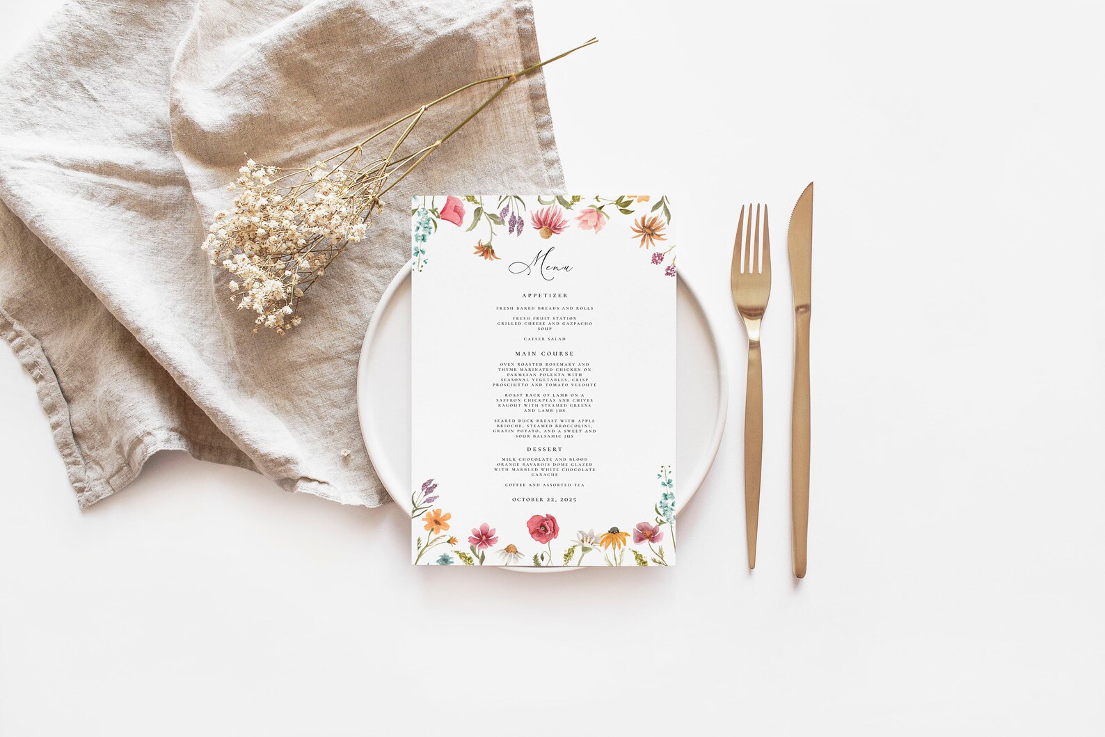 Wildflower Menu Card Template Floral Wedding Menu Printable - Etsy