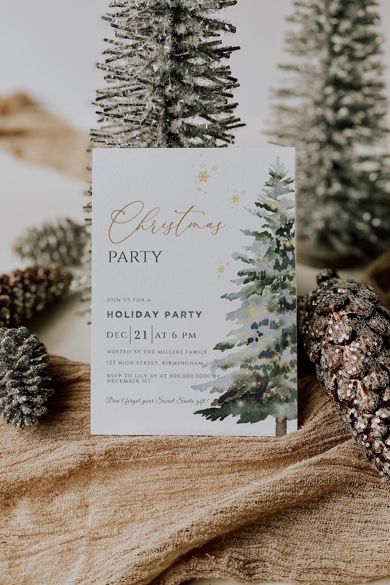 Editable Christmas Party Invitation Template, Printable Holiday Tree ...