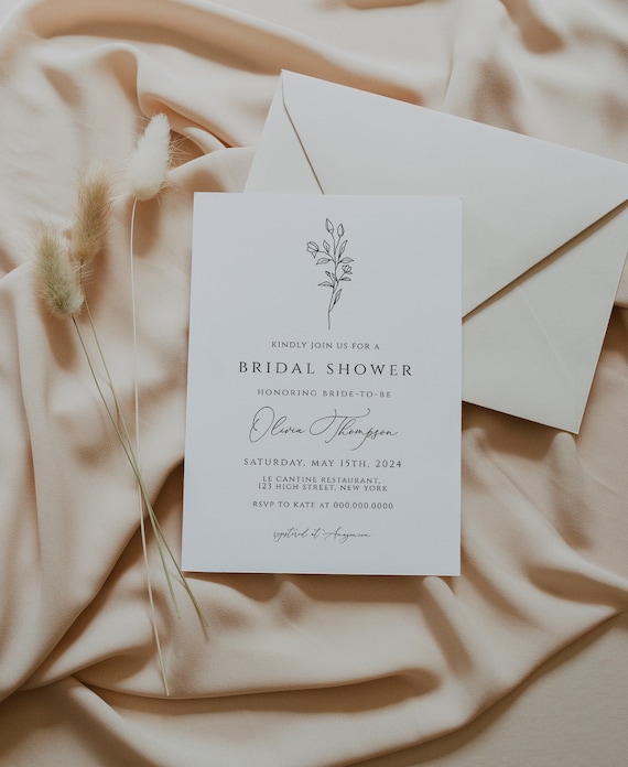 Simple Bridal Shower Invitation Template Elegant Minimal - Etsy