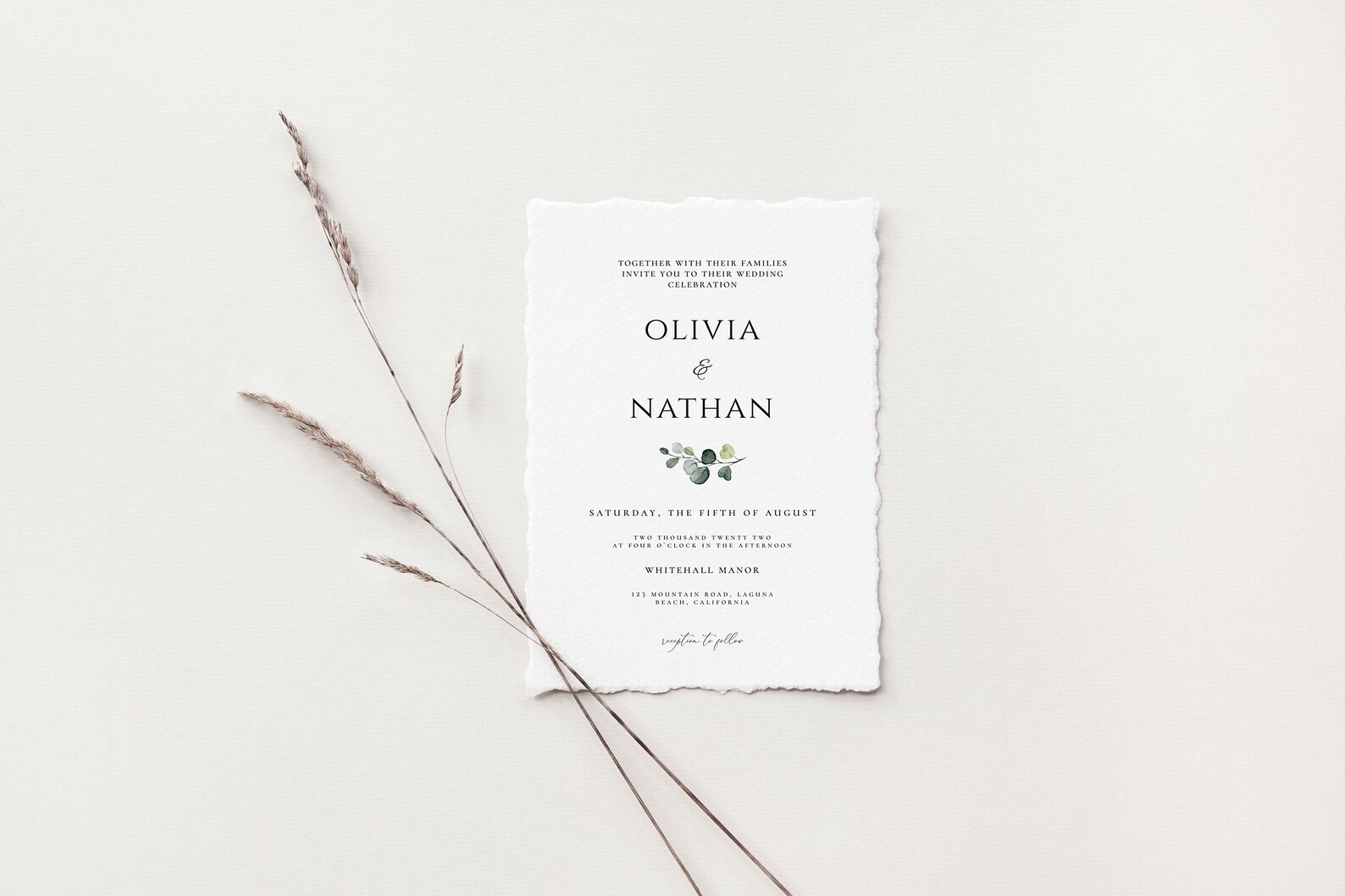Simple Greenery Wedding Invitation Template Elopement - Etsy