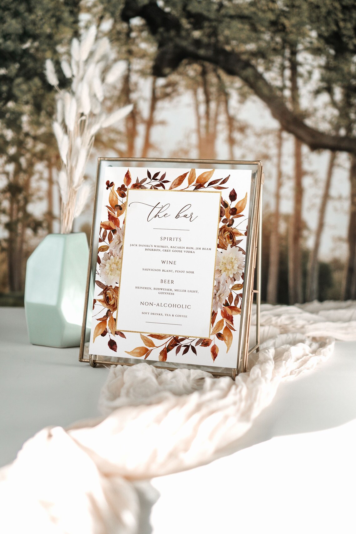 Autumn Wedding Bar Sign Template, Editable Drinks Menu (digital ...