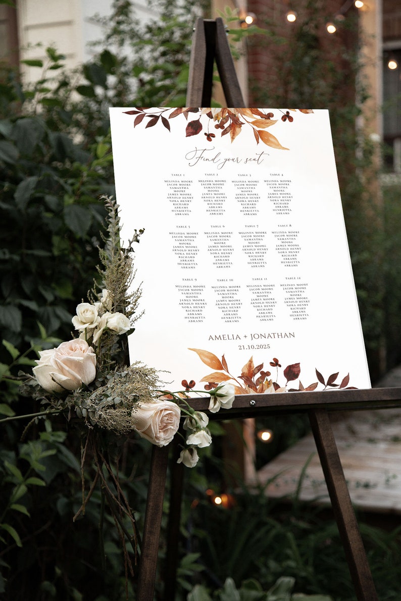 Fall Wedding Seating Chart Autumn Wedding Seat Template DIY - Etsy