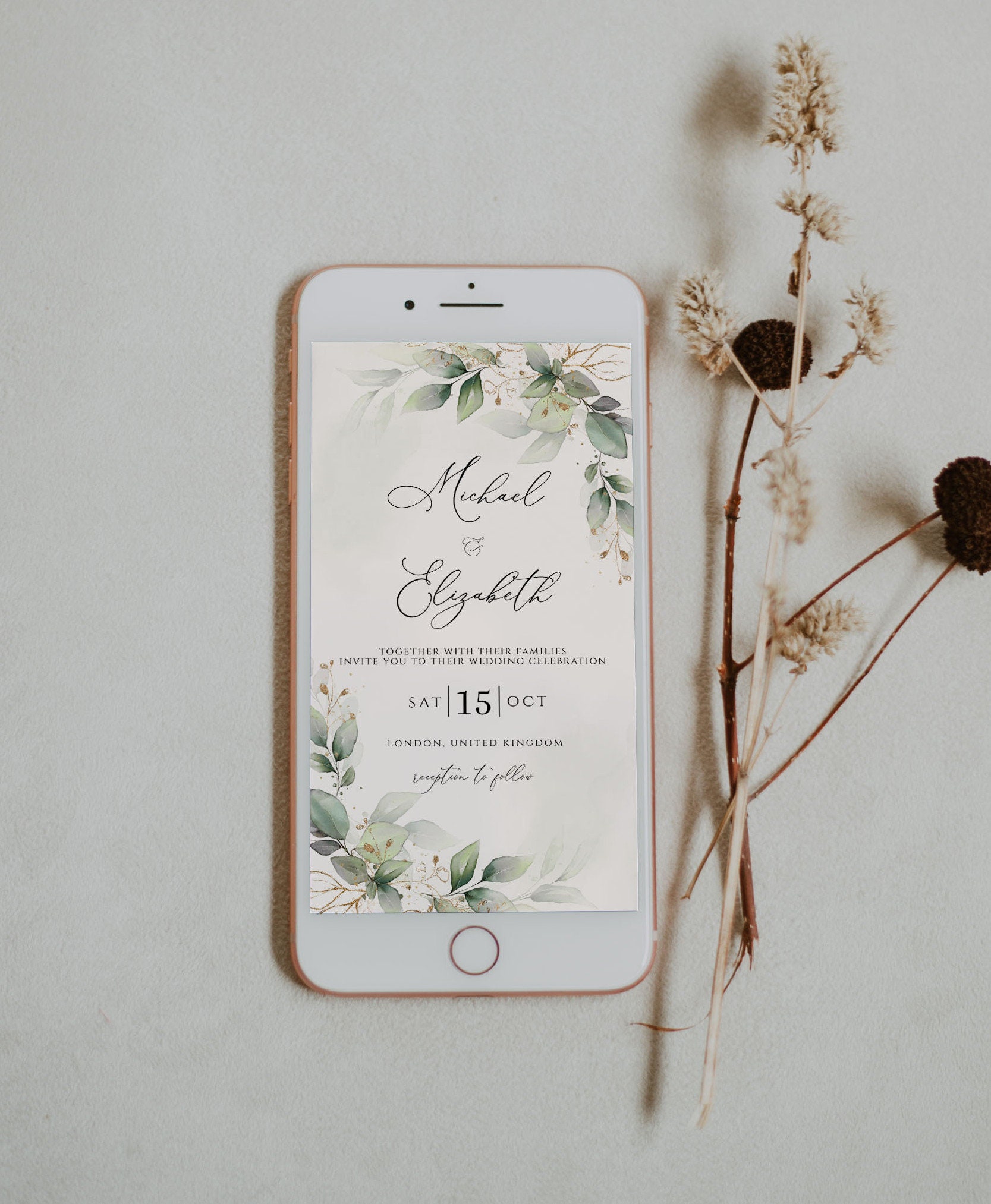 Greenery Wedding Evite Template, Electronic Invitation (digital ...