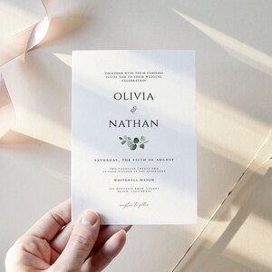Simple Greenery Wedding Invitation Template, Elopement Announcement ...