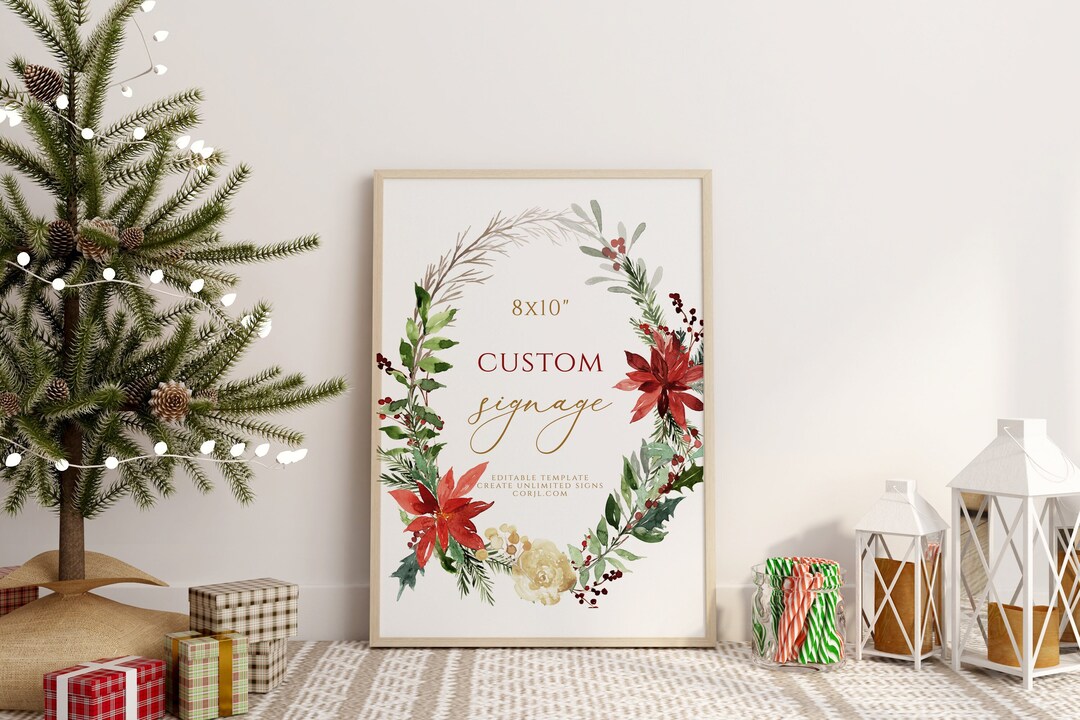 Editable Printable Christmas Wreath Custom Sign Template 8x10, Winter ...