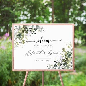 Boho Greenery Wedding Welcome Sign Template With Eucalyptus • INSTANT ...