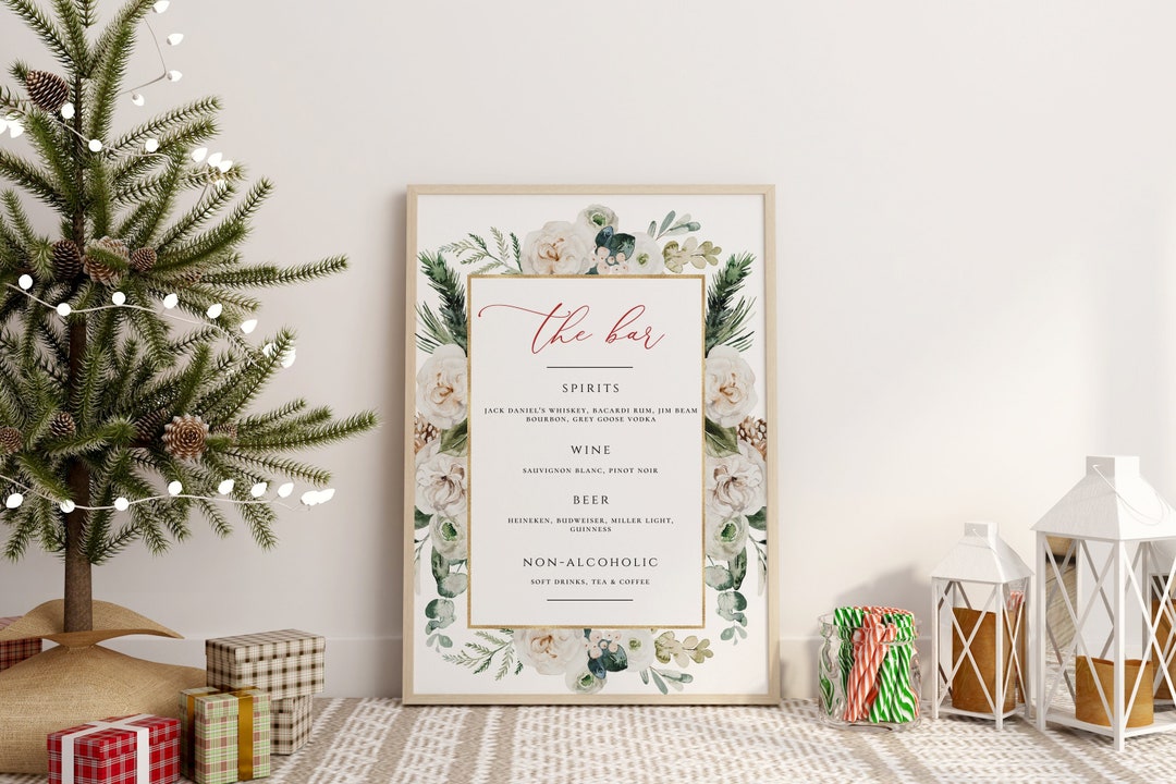 Christmas Bar Sign Template, Holiday Party Menu Bar Signage, 8x10 ...