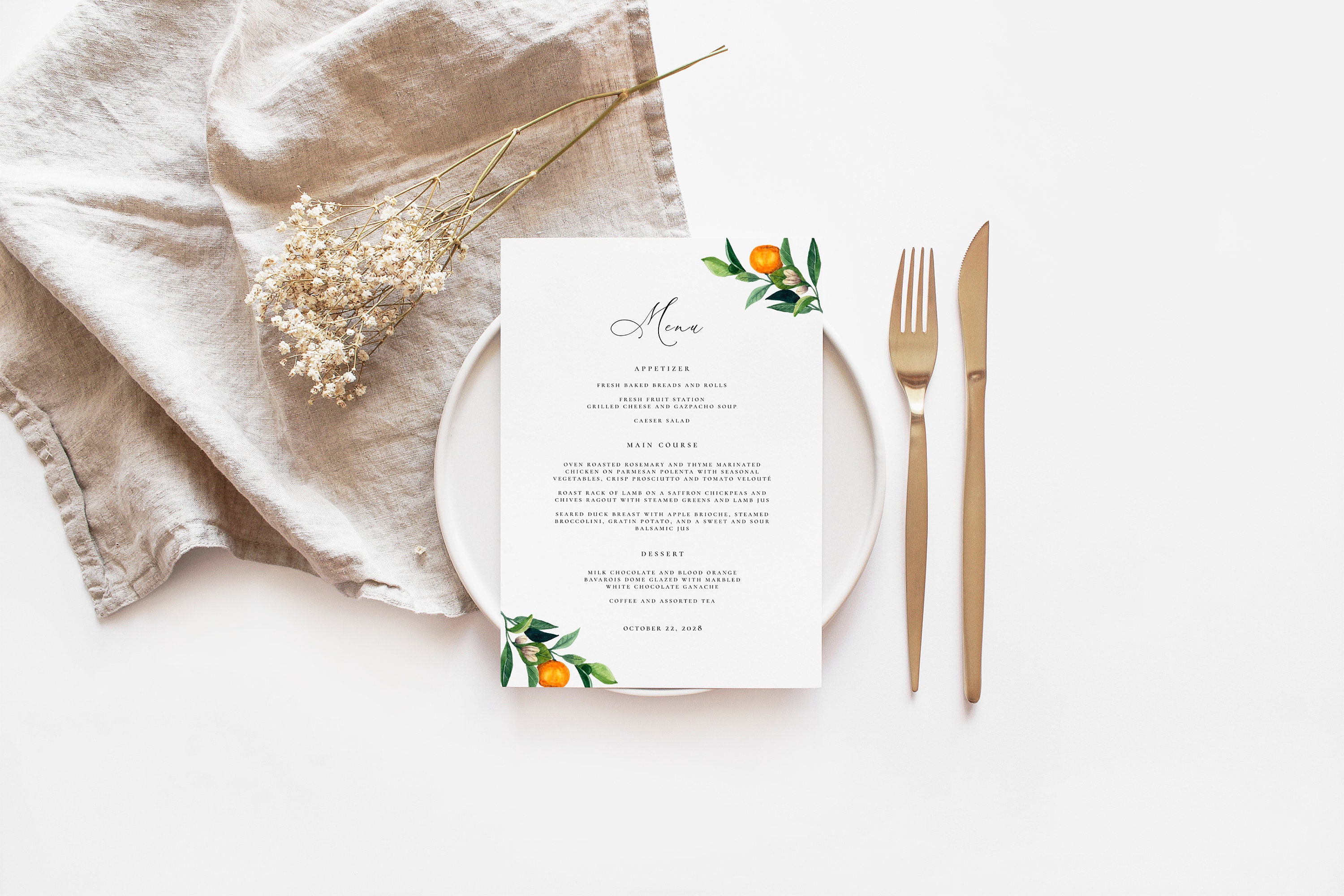 Orange Wedding Menu Template Mediterranean Table Decor - Etsy