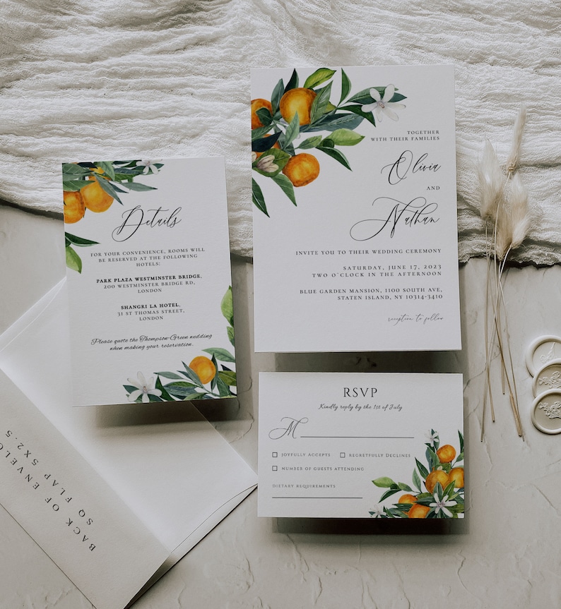 Citrus Wedding Invitation Download Orange Wedding Invitation - Etsy