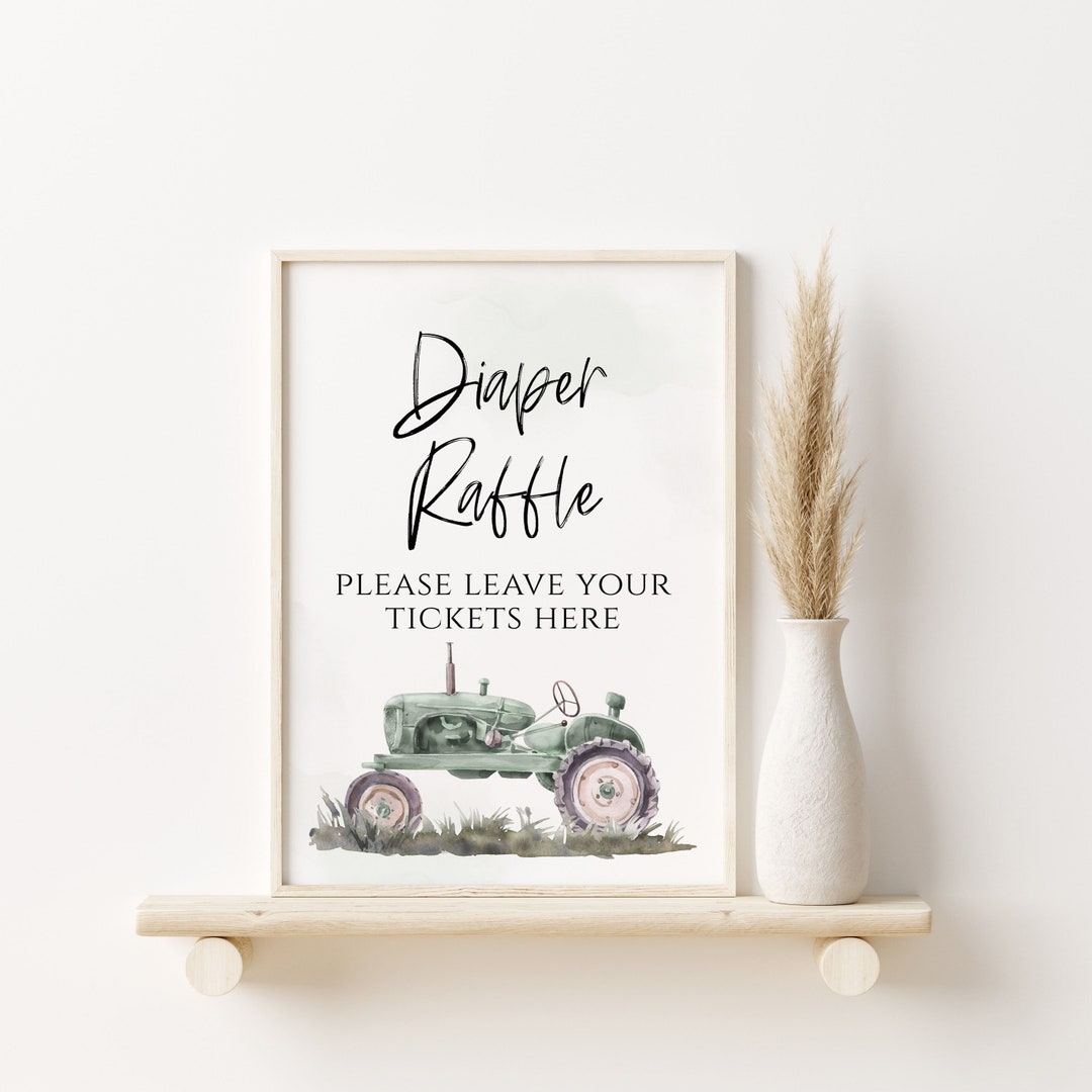 Green Tractor Baby Shower Sign Diaper Raffle Template 8x10, Boho Farm ...