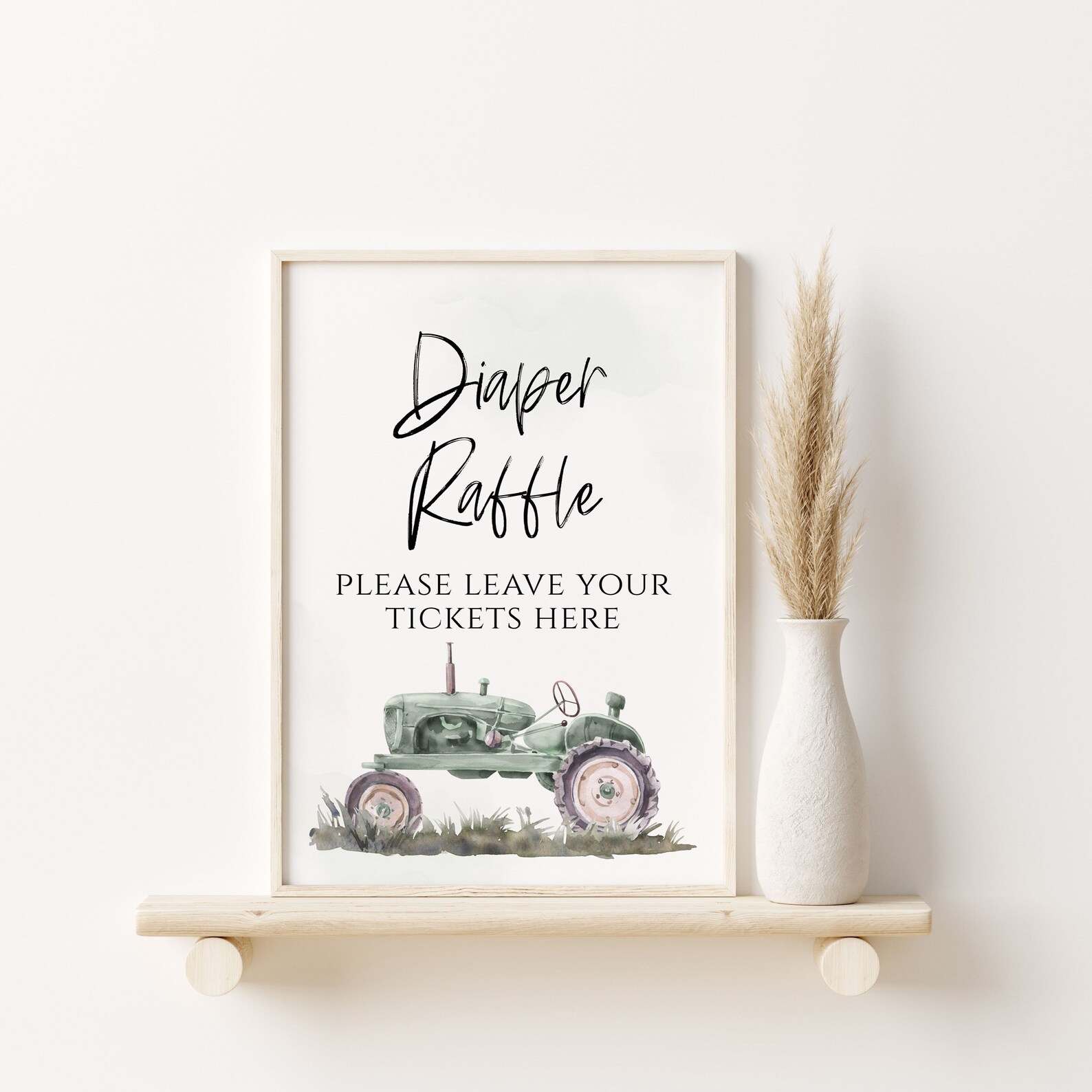 Green Tractor Baby Shower Sign Diaper Raffle Template 8x10, Boho Farm ...