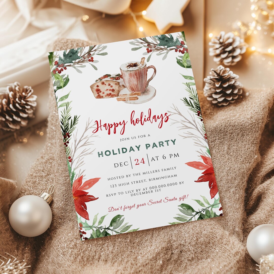 Editable Holiday Party Invitation, Printable Christmas Party Template ...