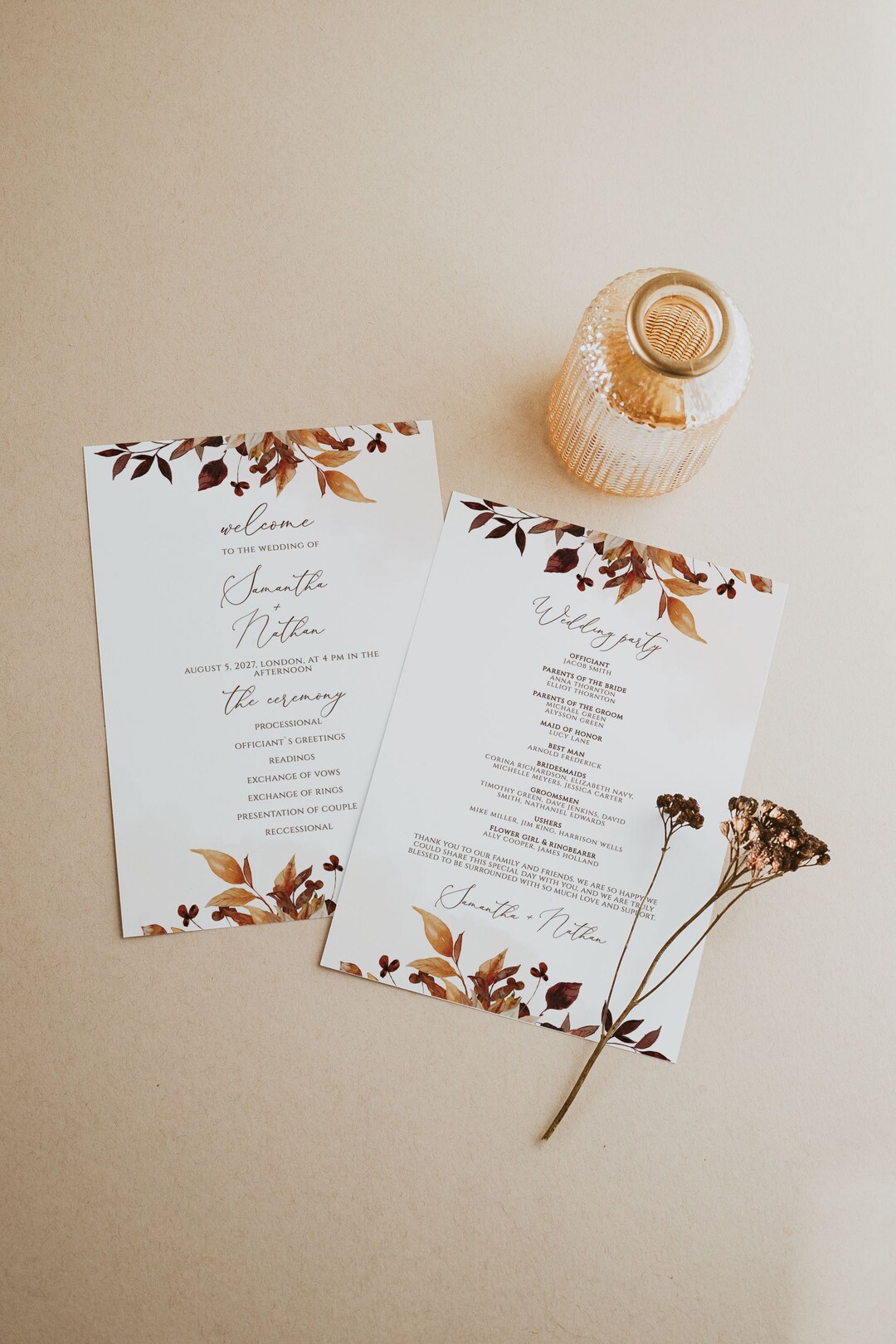 Fall Autumn Wedding Program Template, Boho Wedding Ceremony Fan ...