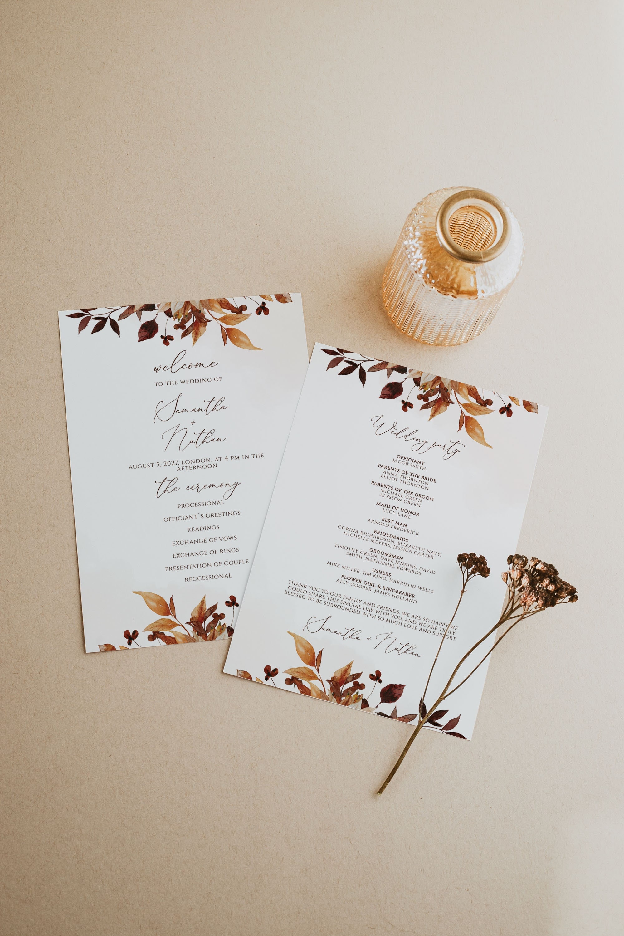 Fall Autumn Wedding Program Template, Boho Wedding Ceremony Fan ...