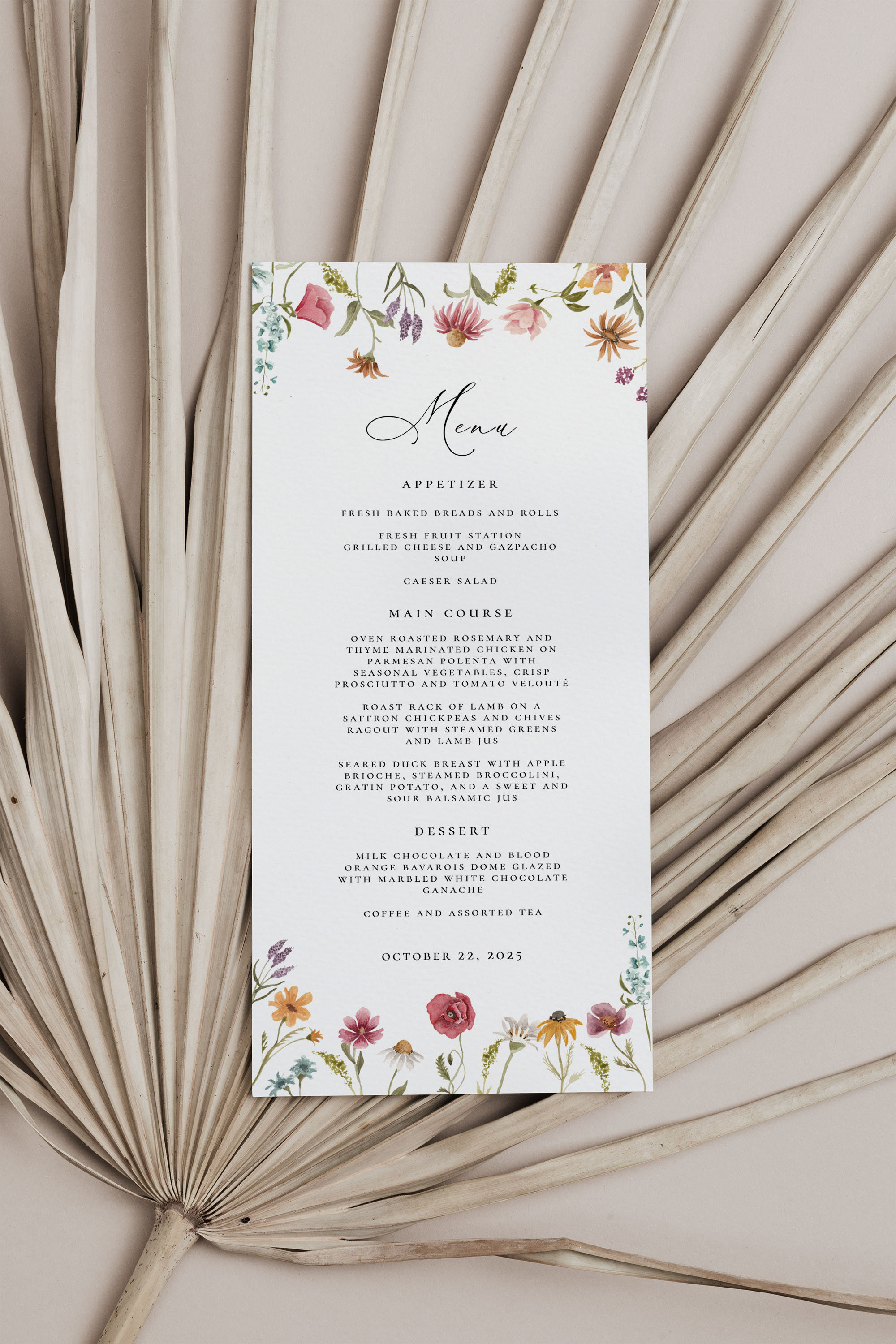Wildflower Menu Card Template Floral Wedding Menu Printable - Etsy