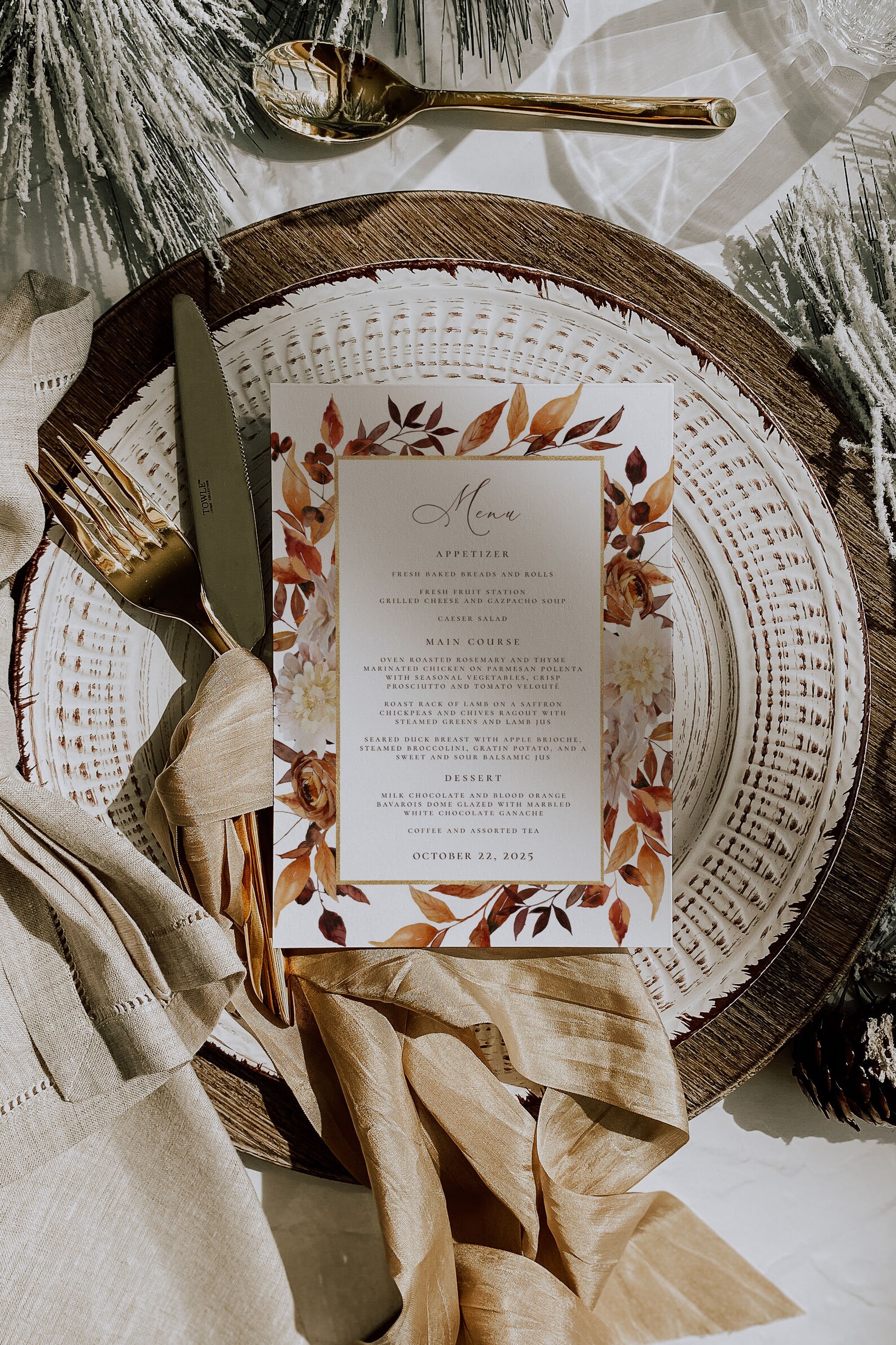 Fall Autumn Wedding Menu Card Template 5x7 Autumn - Etsy