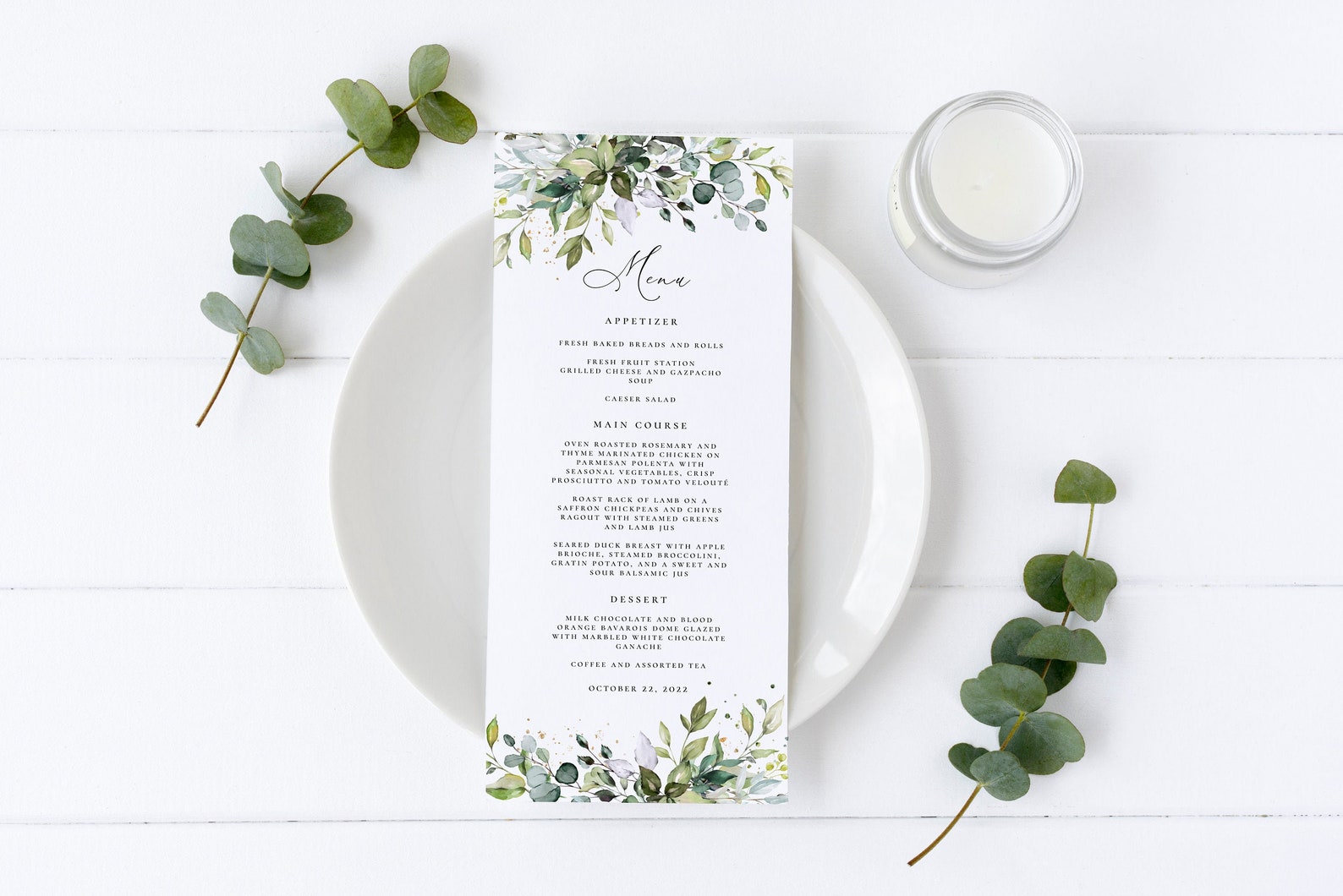 Wedding Menu Card Template Eucalyptus Greenery Wedding Bridal - Etsy
