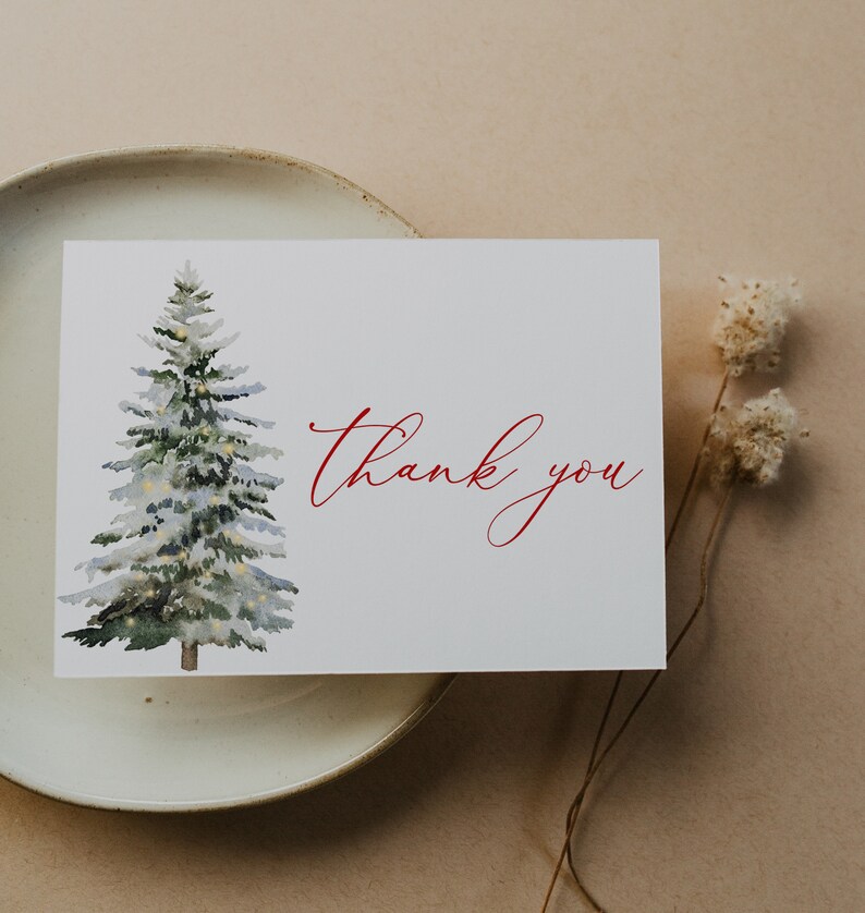 Christmas Thank You Card Folded Thank You Note DIY Winter - Etsy