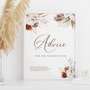 Advice for the Parents-to-be Sign, Baby Shower Sign, Boho Pampas ...