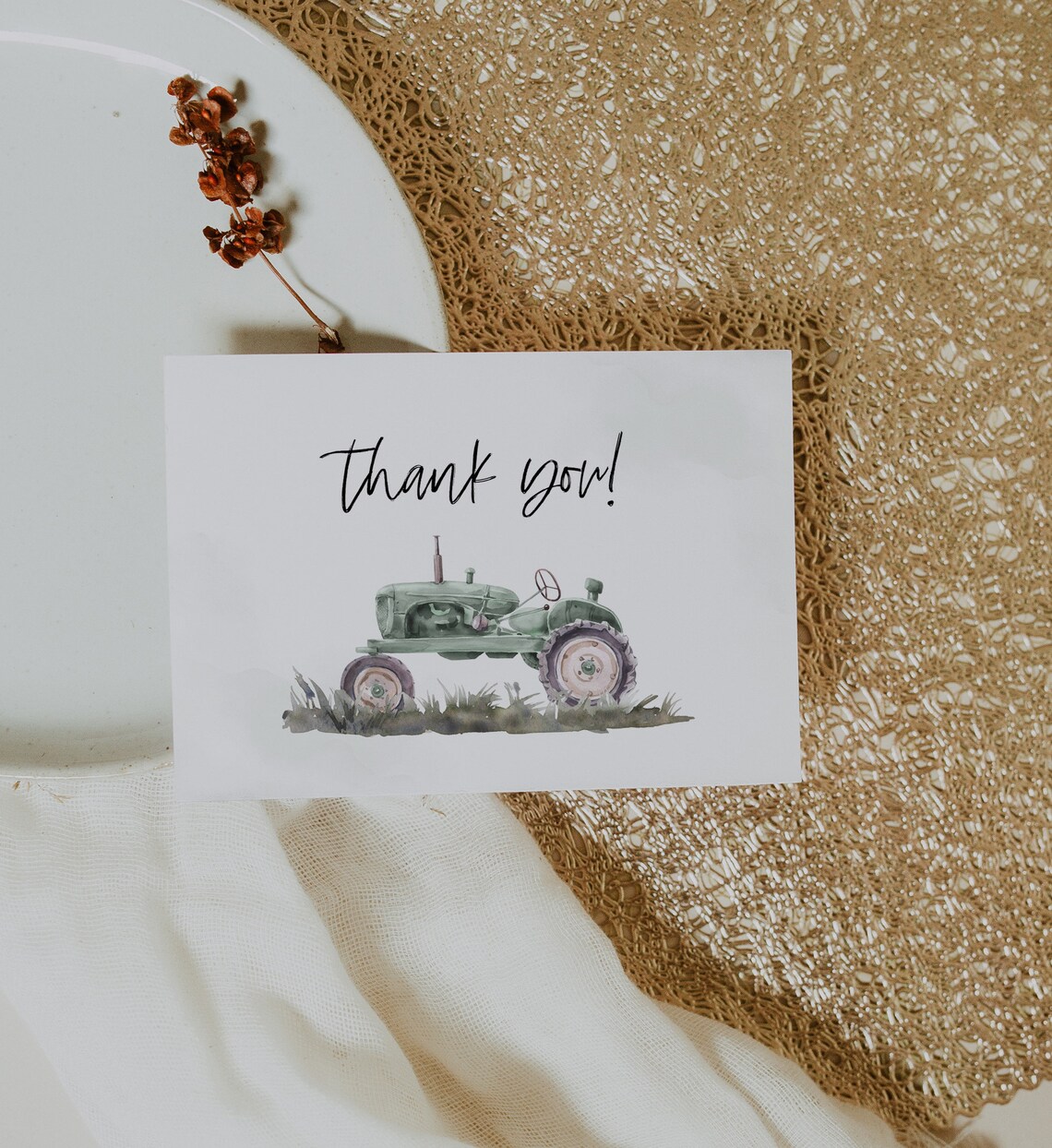 Green Tractor Printable THANK YOU Card 3.5x5 Inches Instant - Etsy