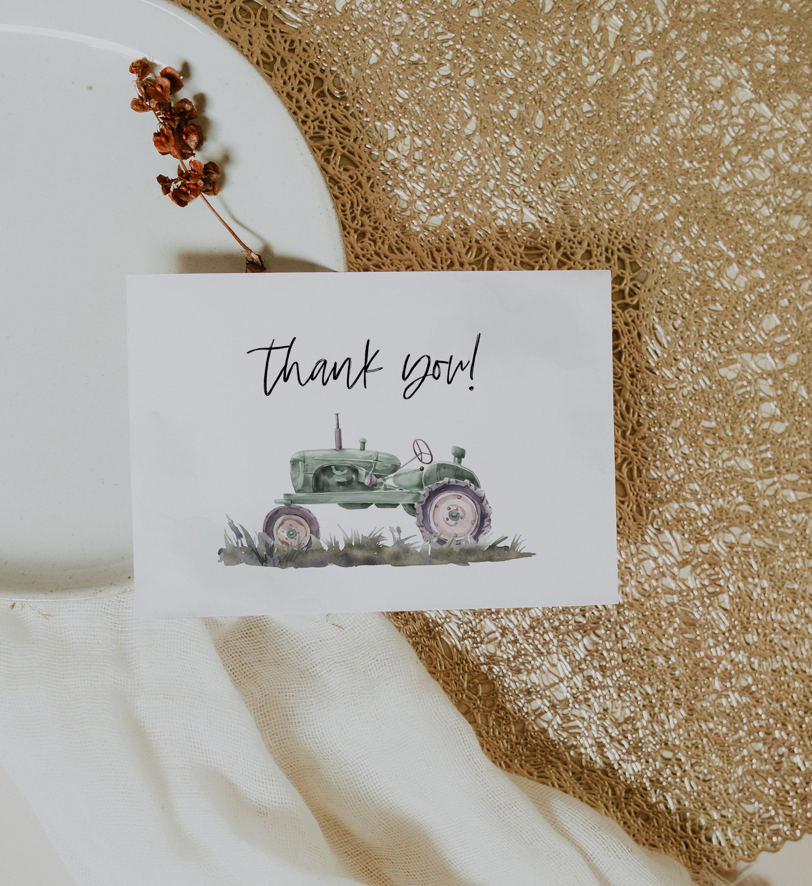 Green Tractor Printable THANK YOU Card 3.5x5 Inches Instant - Etsy