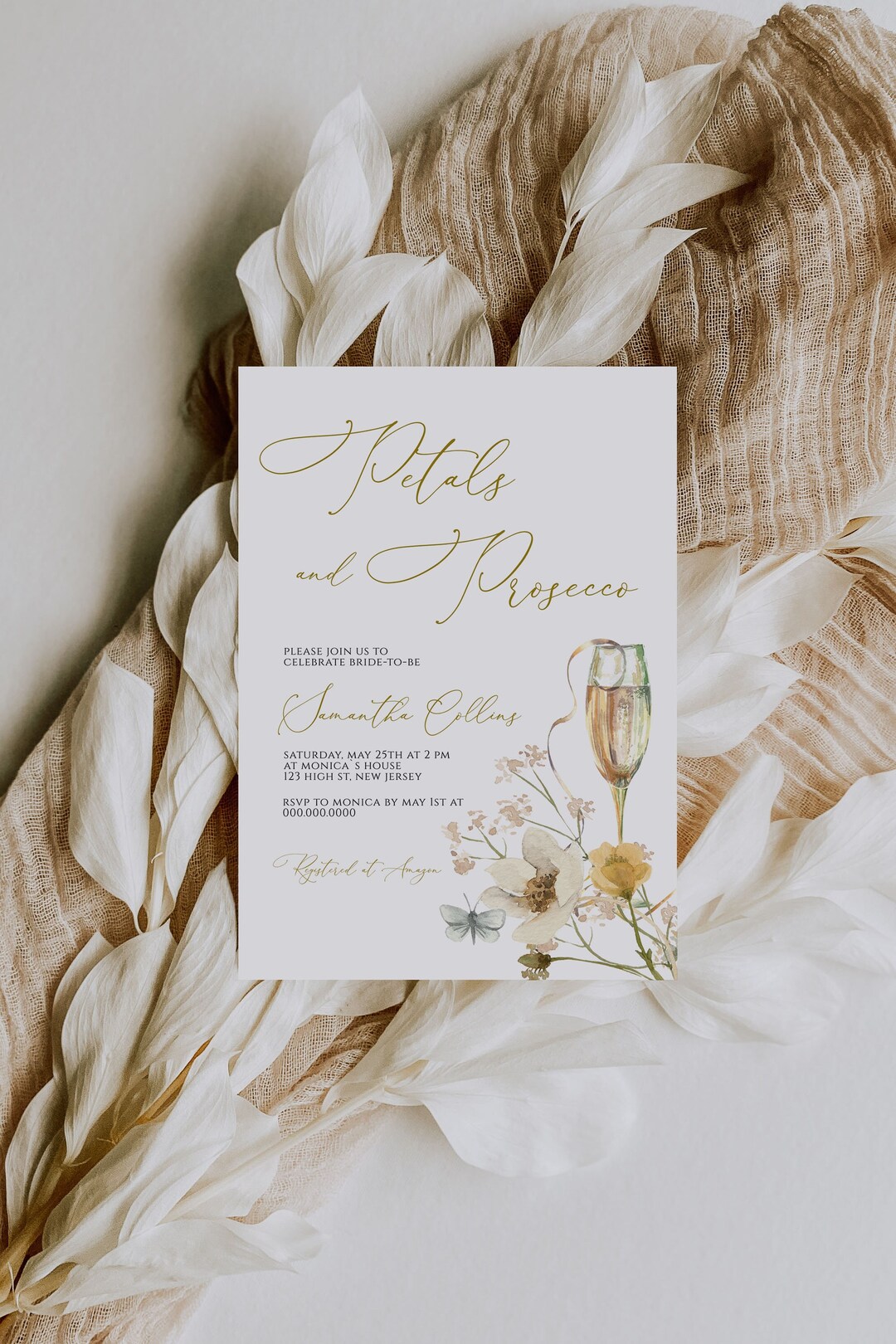 Petals and Prosecco Wildflower Bridal Shower Invitation Template ...