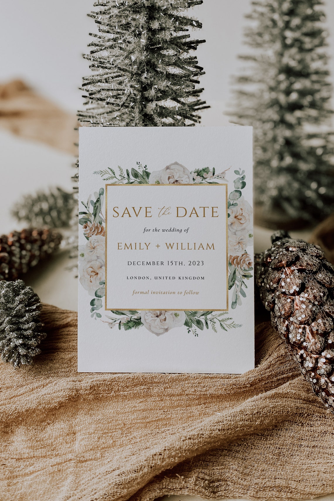 Floral Winter Save the Date Card, Editable Template (digital Download ...