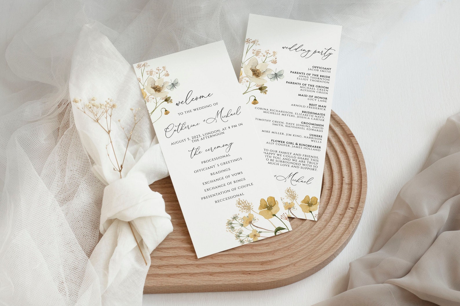 Wildflower Wedding Ceremony Program Card Template 4x9, Wedding Ceremony ...