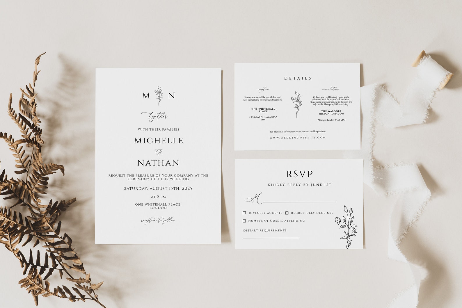 Simple Wedding Invitation Set, Modern Minimalist Wedding Invite, RSVP ...