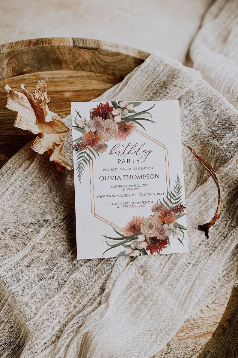 Fall Autumn Birthday Party Invitation Card Template, Editable Printable ...