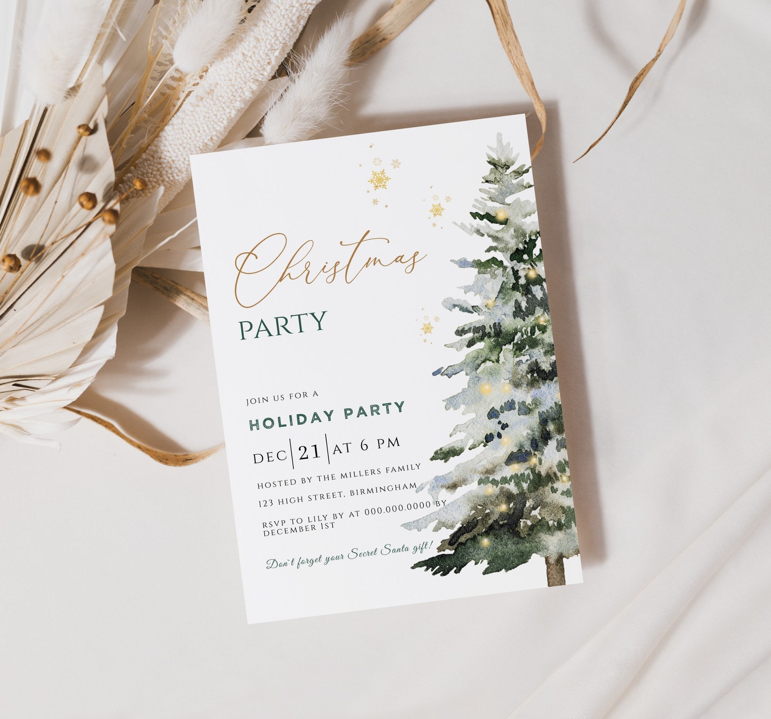 Editable Christmas Party Invitation Template, Printable Holiday Tree ...