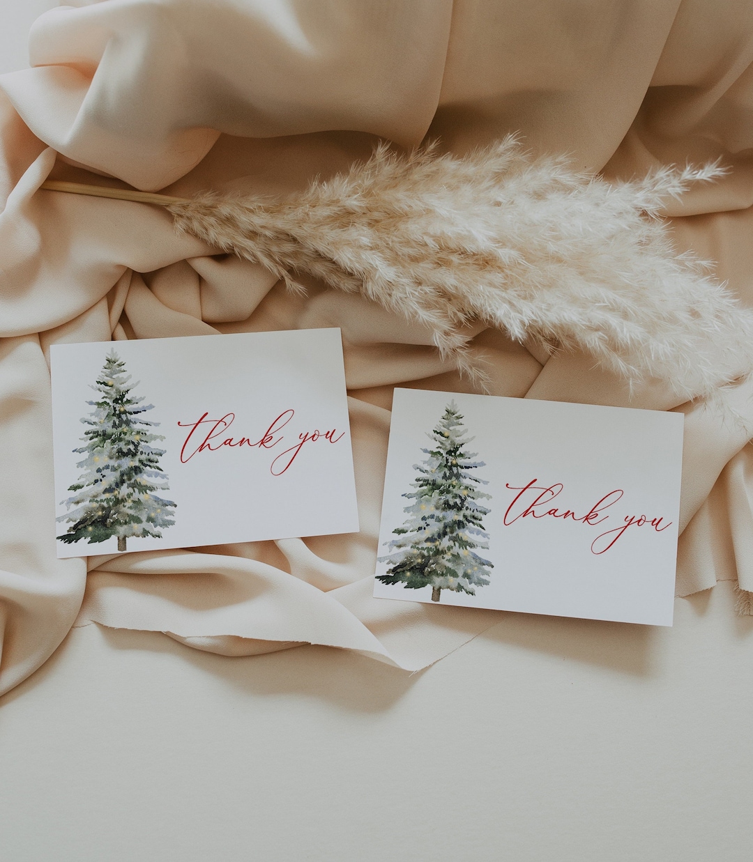 Christmas Thank You Card, Folded Thank You Note DIY, Winter Thank You ...