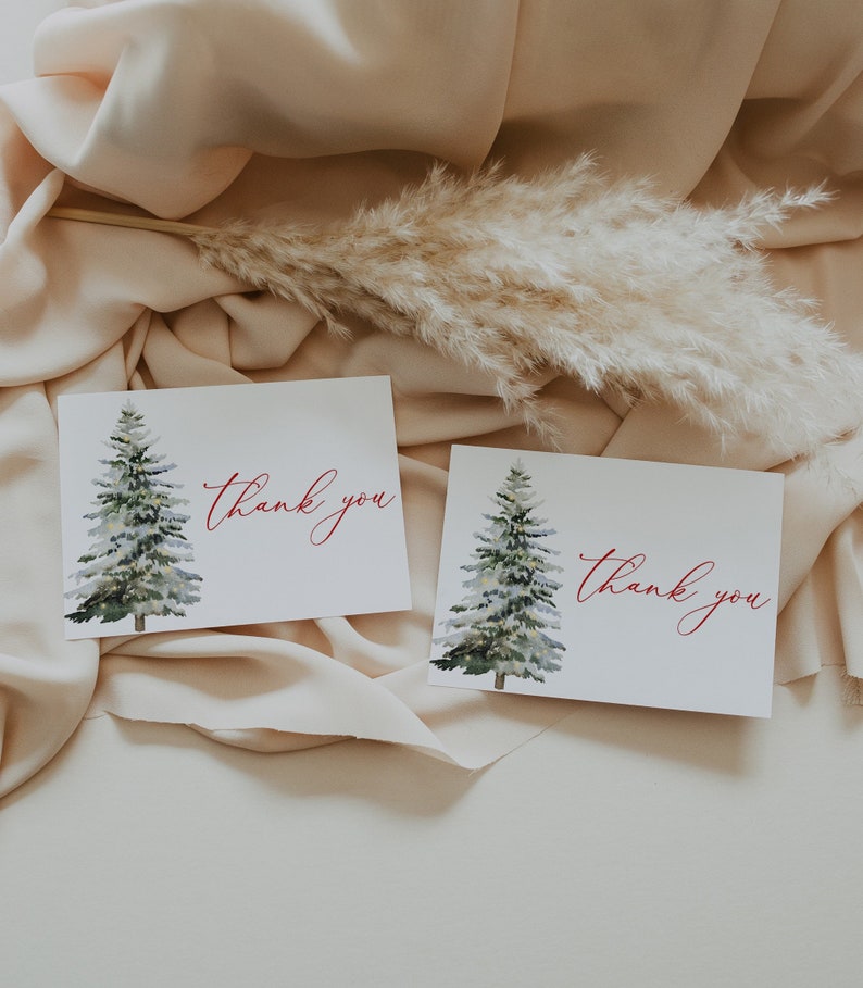 Christmas Thank You Card Folded Thank You Note DIY Winter - Etsy