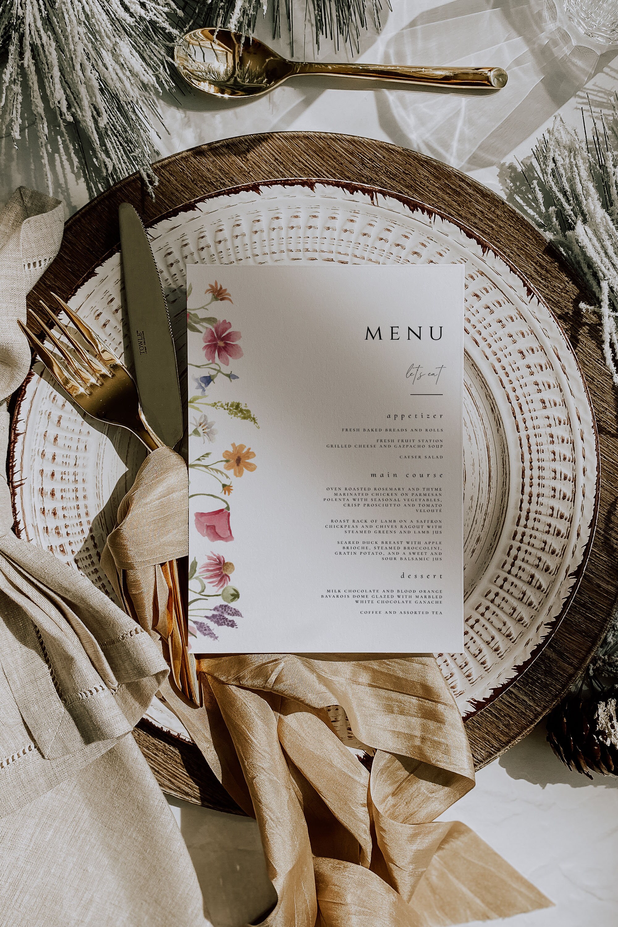 Wildflower Menu Card Template Summer Spring Floral Wedding - Etsy